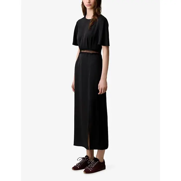 Claudie Pierlot Open-back Lace-trim Satin Maxi Dress
