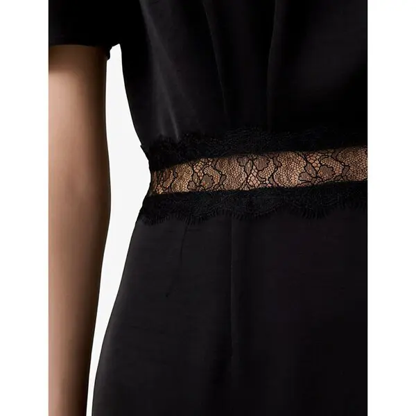 Claudie Pierlot Open-back Lace-trim Satin Maxi Dress