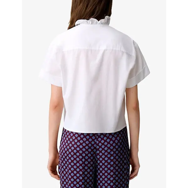 Claudie Pierlot Short Sleeve Ruffled Cotton Poplin Shirt