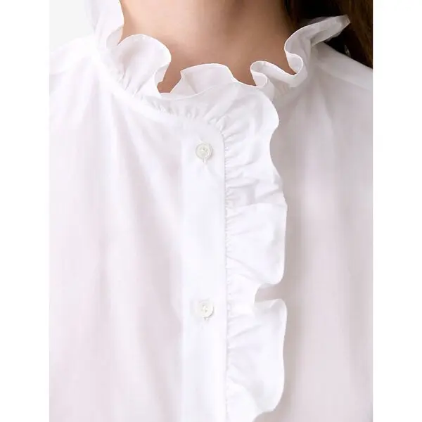 Claudie Pierlot Short Sleeve Ruffled Cotton Poplin Shirt