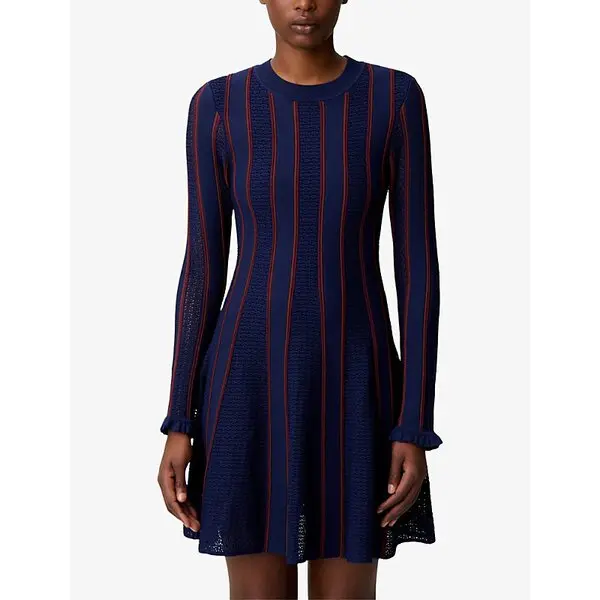 Claudie Pierlot Striped Long-sleeved Knitted Mini Dress