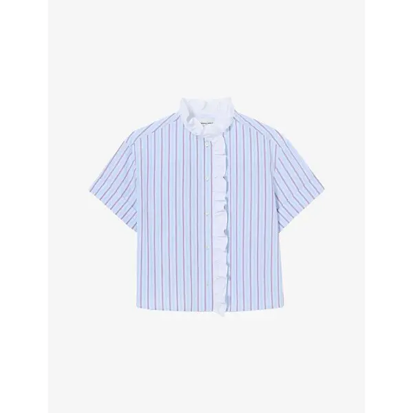 Claudie Pierlot Striped Ruffled Cotton-poplin Shirt - Multicolored