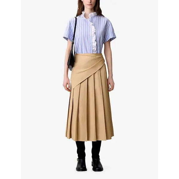 Claudie Pierlot Striped Ruffled Cotton-poplin Shirt