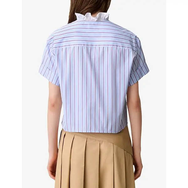 Claudie Pierlot Striped Ruffled Cotton-poplin Shirt