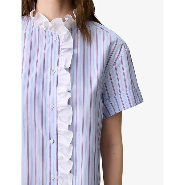 Claudie Pierlot Striped Ruffled Cotton-poplin Shirt