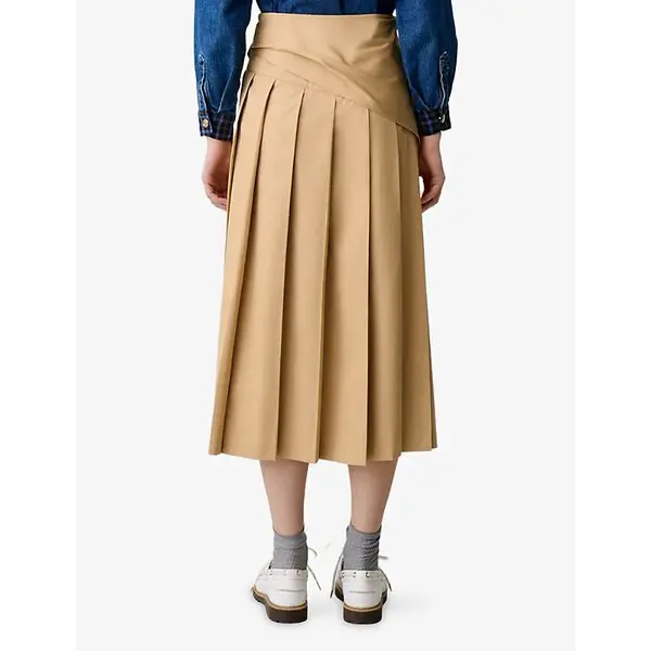 Claudie Pierlot Draped Pleated Cotton Midi Skirt