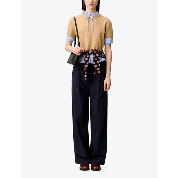 Claudie Pierlot Short-sleeved Striped-trim Wool Jumper