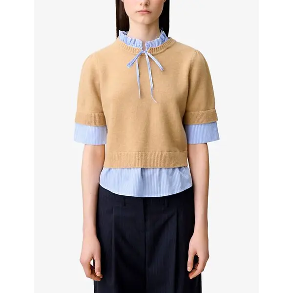 Claudie Pierlot Short-sleeved Striped-trim Wool Jumper