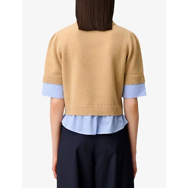 Claudie Pierlot Short-sleeved Striped-trim Wool Jumper