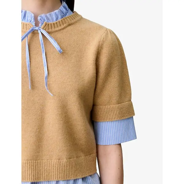Claudie Pierlot Short-sleeved Striped-trim Wool Jumper