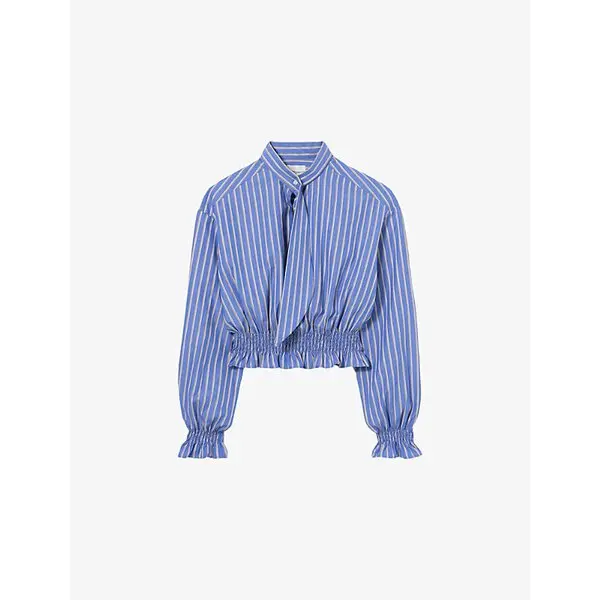 Claudie Pierlot Striped Tie-neck Cotton-poplin Shirt - Multicolored