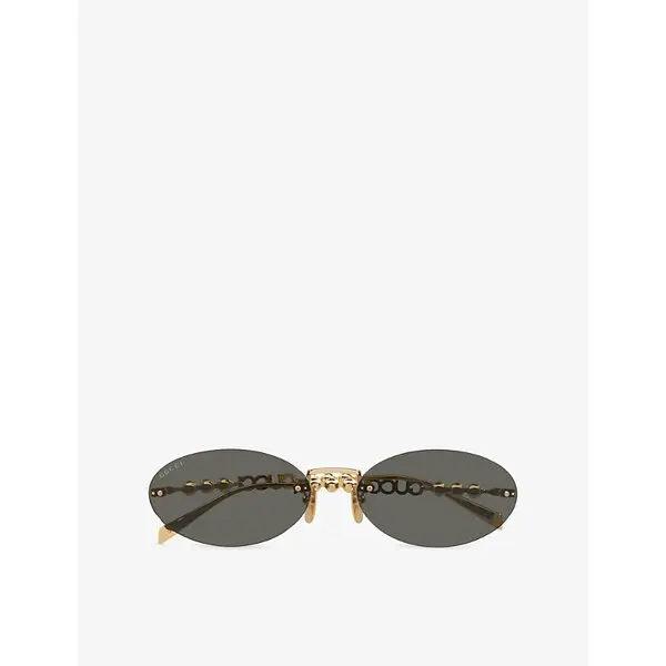 Gucci Metal Oval Frame Sunglasses With Logo Detail