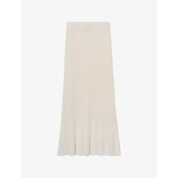 Claudie Pierlot Pleated Ribbed Knitted Maxi Skirt - Ecru