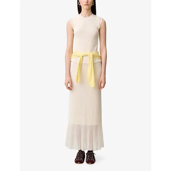Claudie Pierlot Pleated Ribbed Knitted Maxi Skirt
