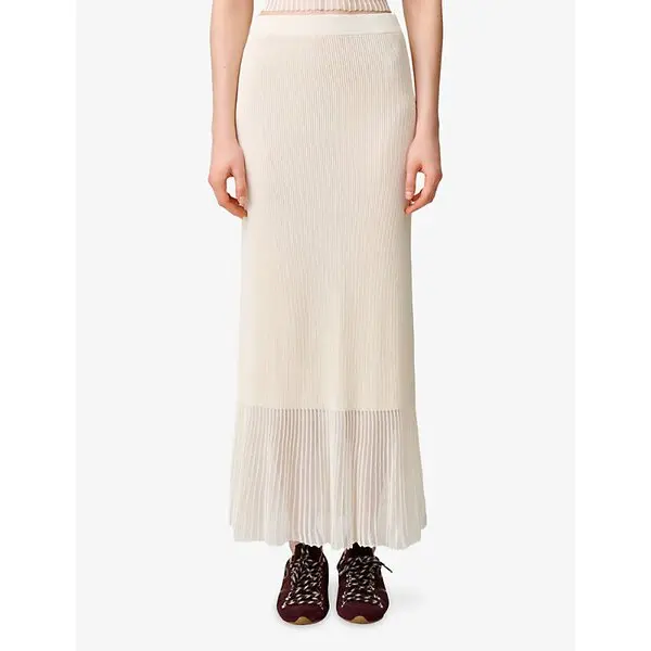 Claudie Pierlot Pleated Ribbed Knitted Maxi Skirt