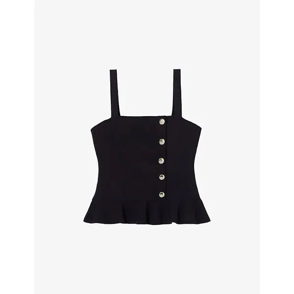 Claudie Pierlot Square-neck Ruffled Knitted Top