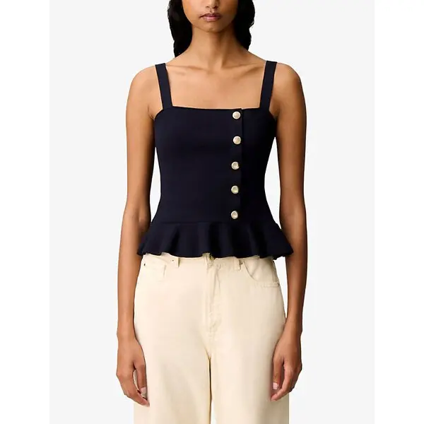 Claudie Pierlot Square-neck Ruffled Knitted Top