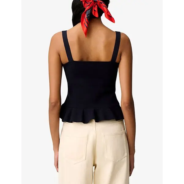 Claudie Pierlot Square-neck Ruffled Knitted Top