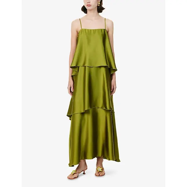 PRETTY LAVISH Tove Tiered Satin Maxi Dress