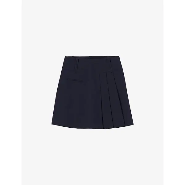 Claudie Pierlot Pleated Knitted Wool-blend Mini Skirt - Navy