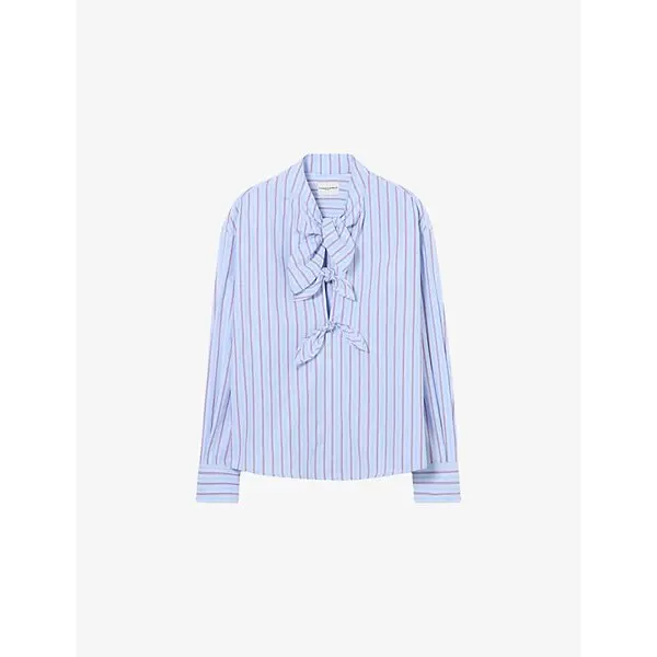 Claudie Pierlot Striped Tie-front Cotton-poplin Blouse - Multicolored