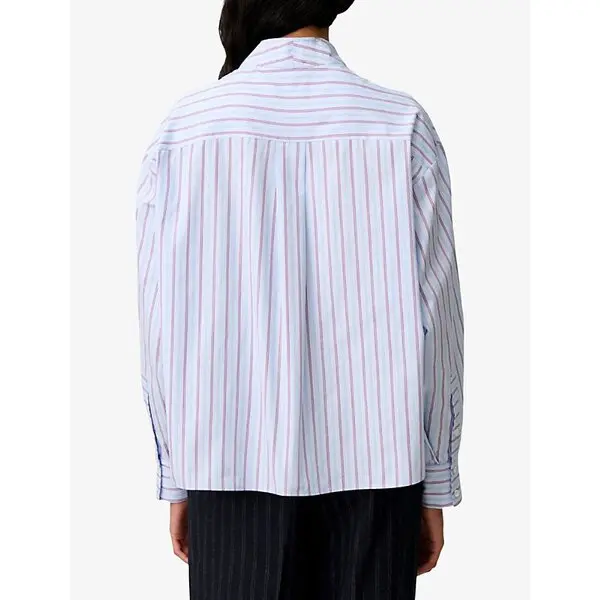 Claudie Pierlot Striped Tie-front Cotton-poplin Blouse