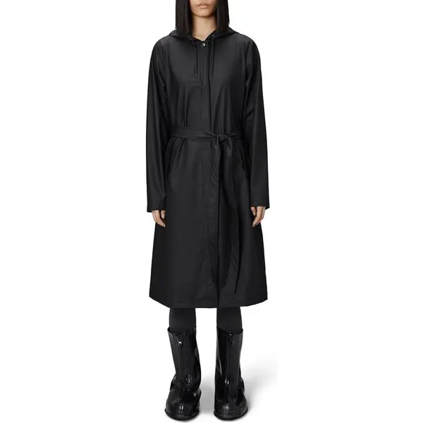 Rains Waterproof Belted A-line Long Raincoat - Black