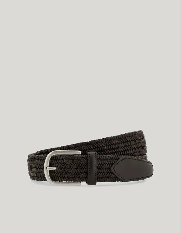 Canali Dark Leather And Cotton Braided Belt - Brown
