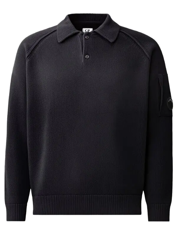 C.P. COMPANY Ribbed Polo Shirt With Lens Detail - Blue