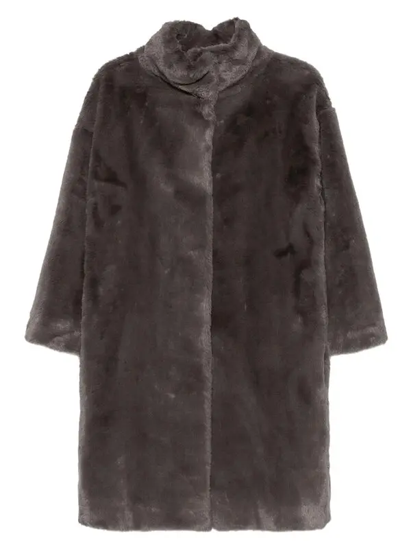 Herno Faux Fur High Collar Coat - Grey