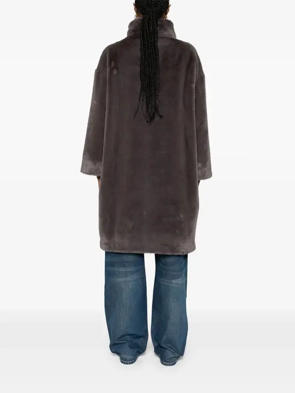 Herno Faux Fur High Collar Coat - Grey