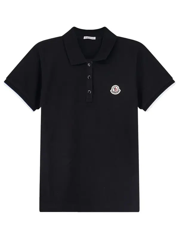 Moncler Piqué Polo With Logo Patch - Black