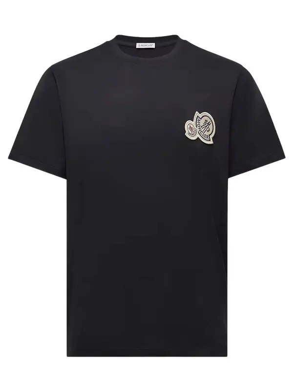 Moncler Cotton T-shirt With Double Logo Patch - Black