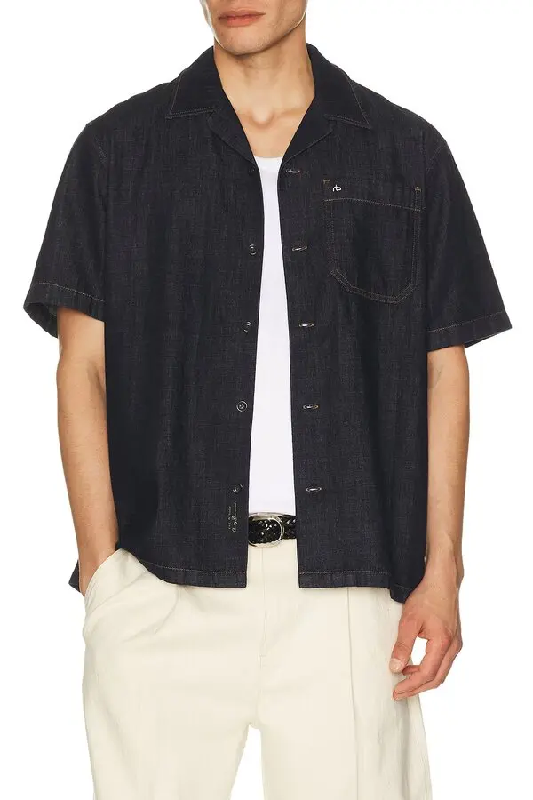 Rag & Bone Denim Resort Shirt In Navy - Rinse