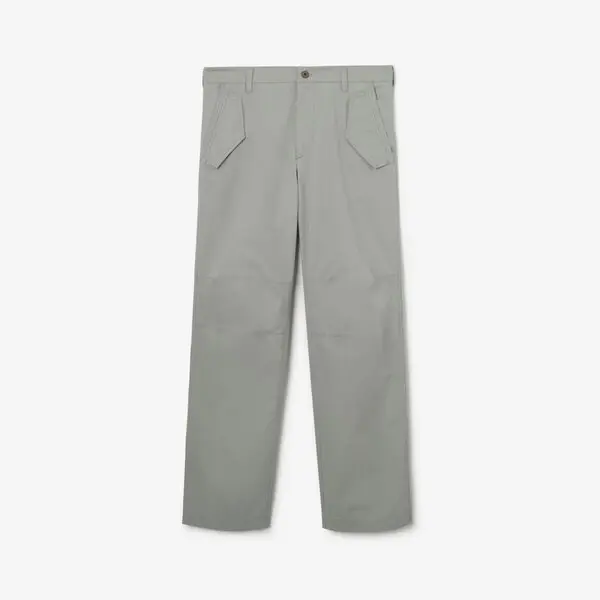 Burberry Cotton Twill Cargo Trousers With Check Drawcord - Rainy Grey