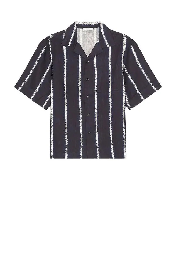 Commas Shibori Stripe Cuffed Camp Collar Shirt In Blue - Navy