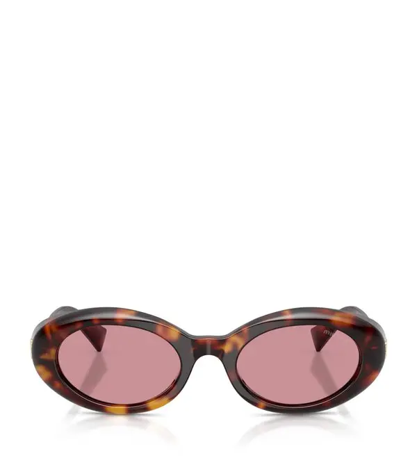 Miu Miu Oval Wrap-around Sunglasses With Tortoiseshell Effect - Brown