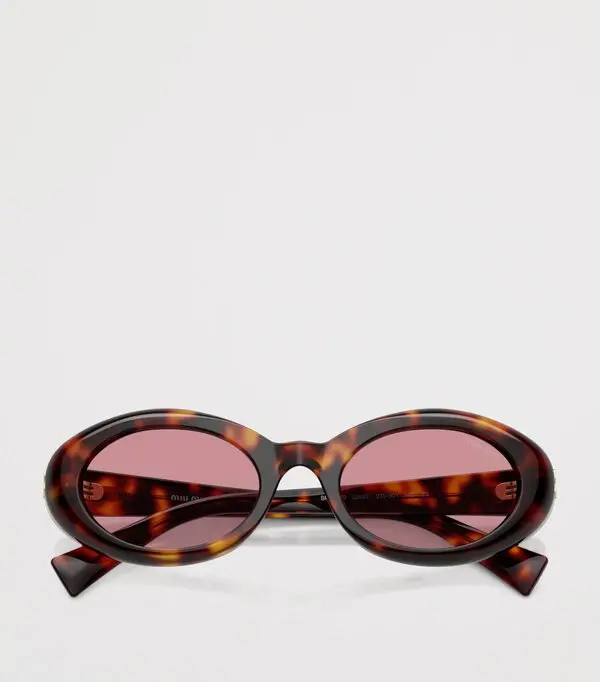 Miu Miu Oval Wrap-around Sunglasses With Tortoiseshell Effect