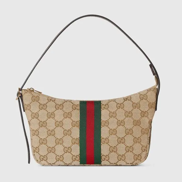 Gucci Monogram Crossbody Handbag With Web Detail - Sand