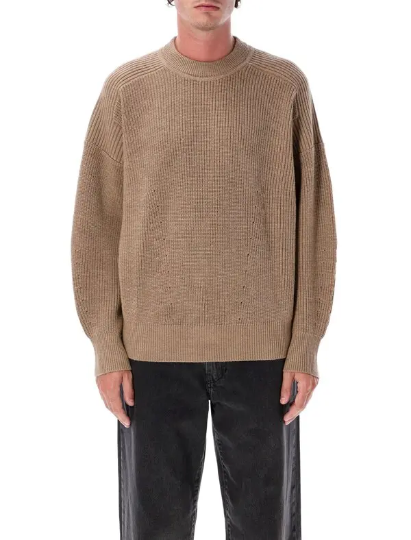 MARANT Ribbed Crew-neck Sweater In Merino Wool - Brown