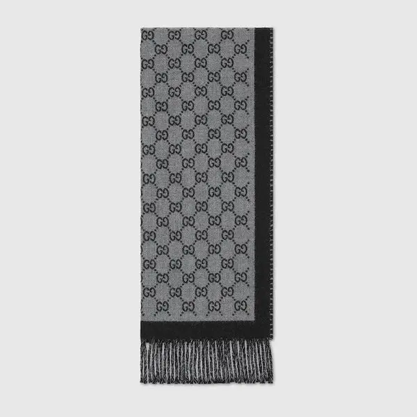 Gucci Jacquard Fringed Scarf - Black