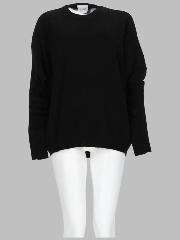 NUDE Virgin Wool Mock Neck Knit Sweater - Black