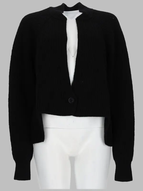 NUDE Ribbed Mini Knit Cardigan In 100% Virgin Wool - Black