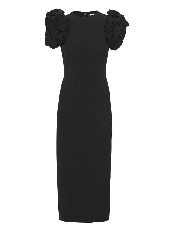 ROTATE BY BIRGER CHRISTENSEN Fitted Midi Dress With Puff Sleeves - Nero
