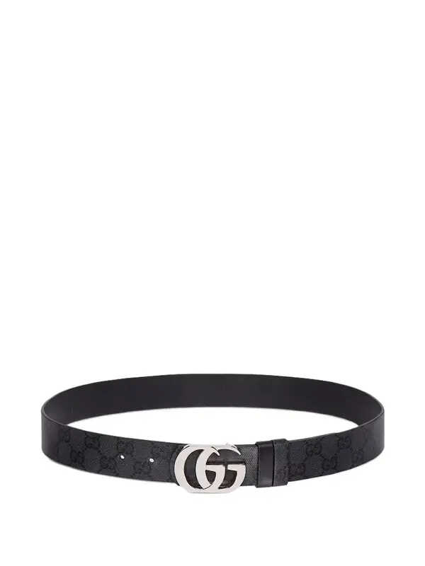 Gucci Monogrammed Leather Belt With Double G Buckle - Black