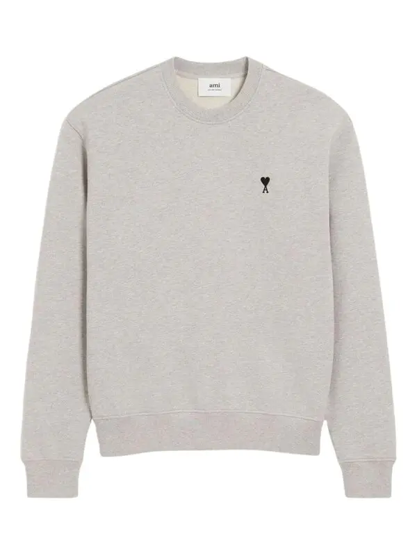 AMI Paris Logo Embroidered Crew Neck Sweater - Grey
