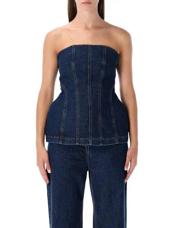 Magda Butrym Strapless Denim Corset Top - Blue