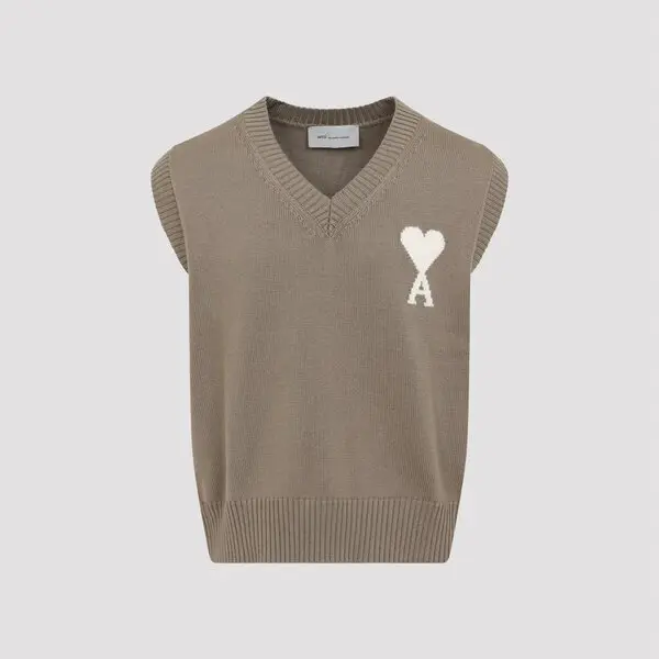 AMI Paris Wool And Cotton Vest For Ss26 Collection - Brown
