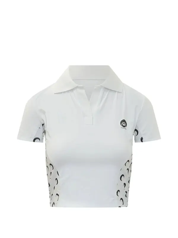 MARINE SERRE Ribbed Polo Shirt With Moon Inserts - Bianco