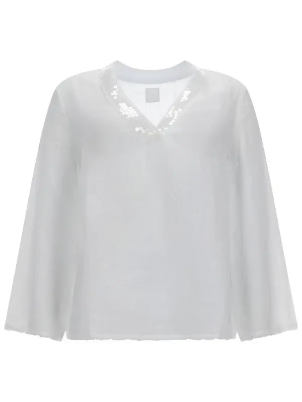 120% Lino Sequined V-neck Linen Blouse - White